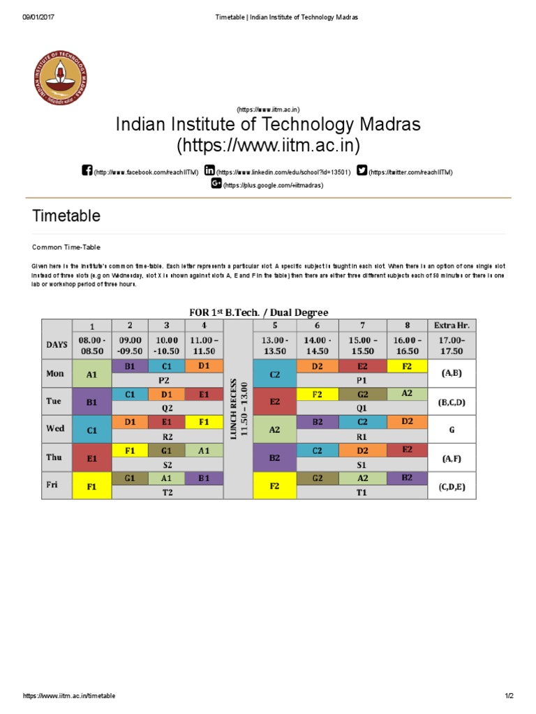IITM Timetable | PDF