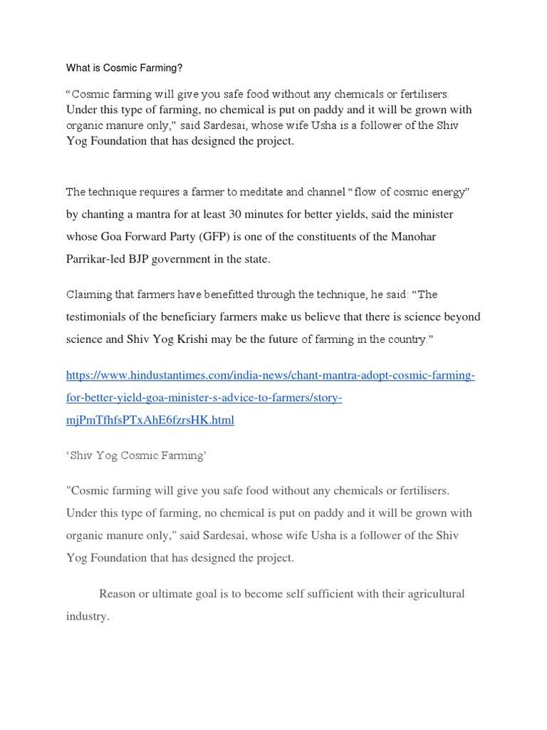 What Is Cosmic Farming?: For-Better-Yield-Goa-Minister-S-Advice-To ...