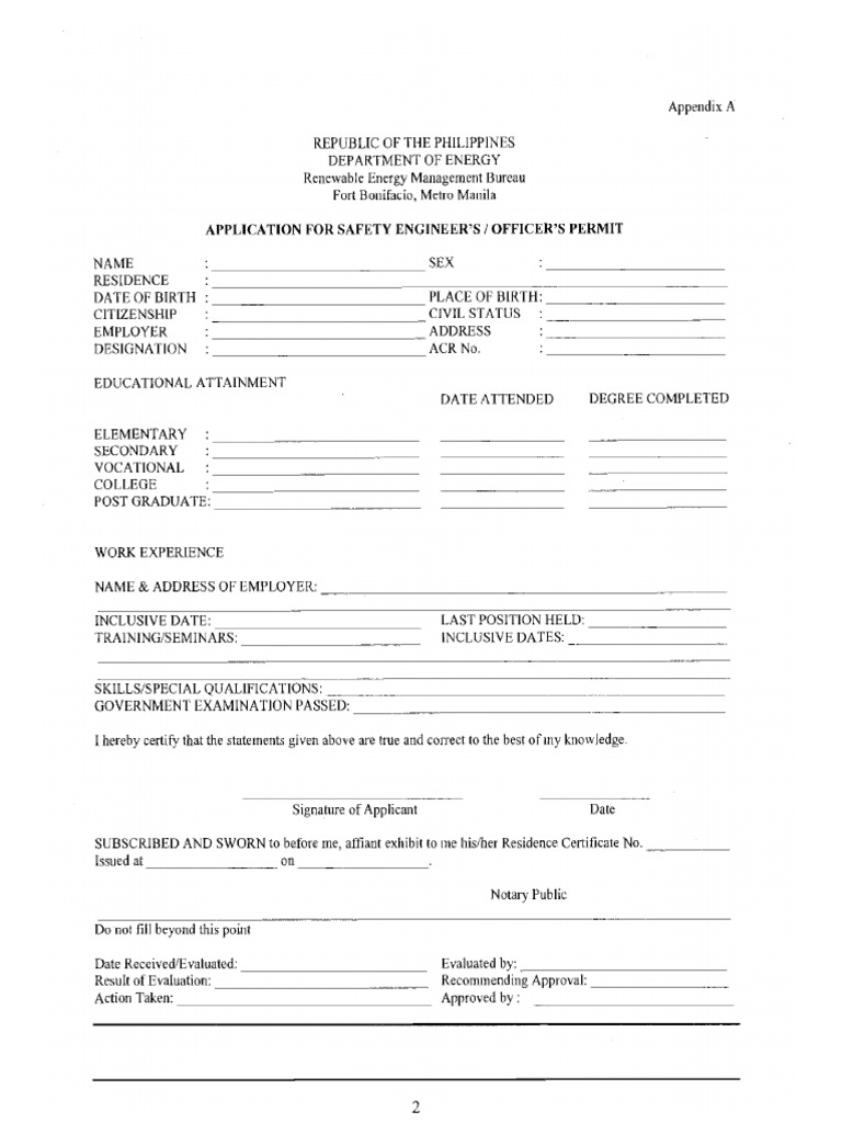 Application Form Safety Officer Permit RESHERR