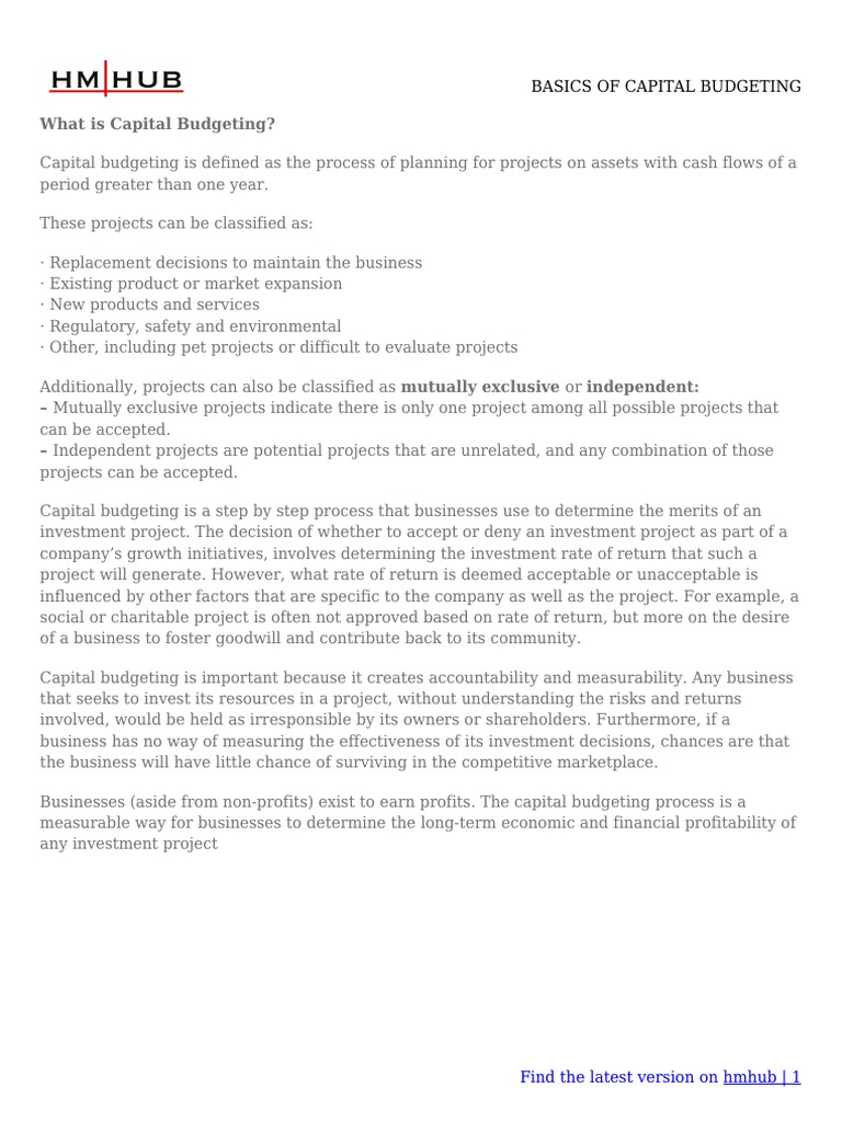 Basics of Capital Budgeting | PDF | Finance & Money Management