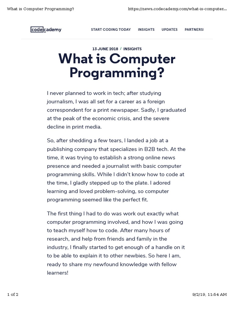 What Is Computer Programming?: 13 JUNE 2018 Insights | PDF