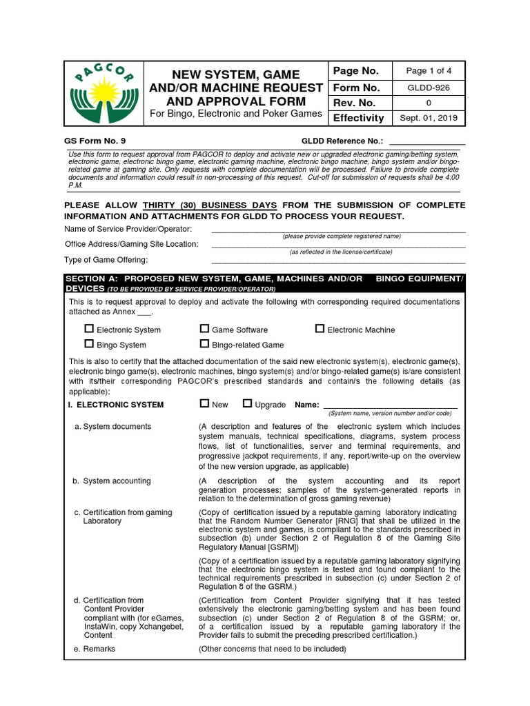 New Gaming System Approval Request Form | PDF | Specification ...