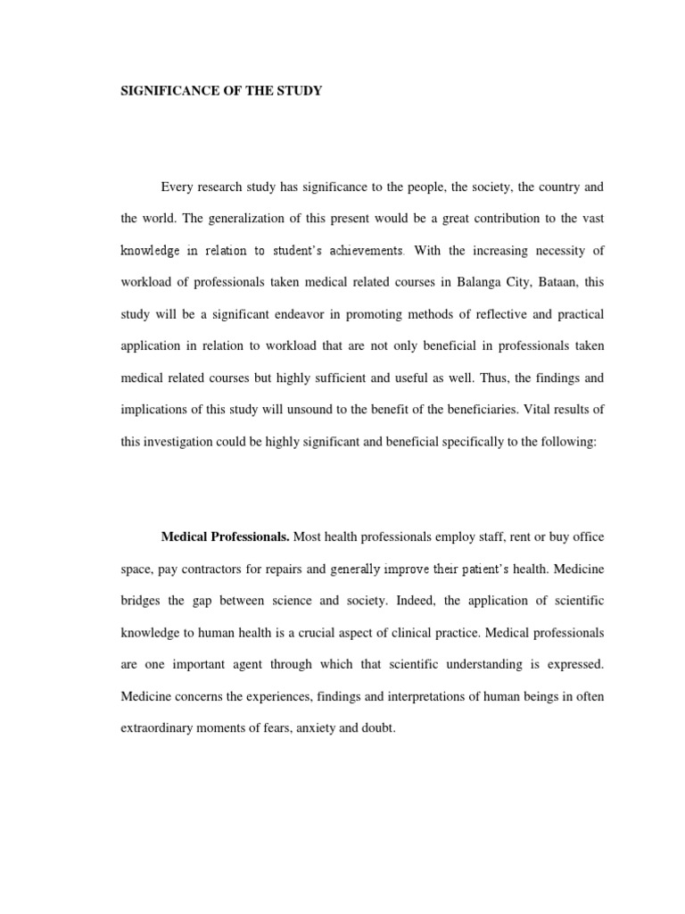 Significance of The Study | PDF | Health Care | Health Professional