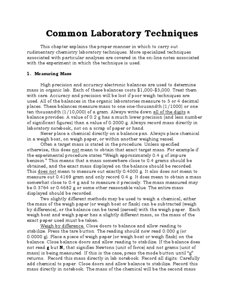Common Laboratory Techniques | PDF | Mass | Water