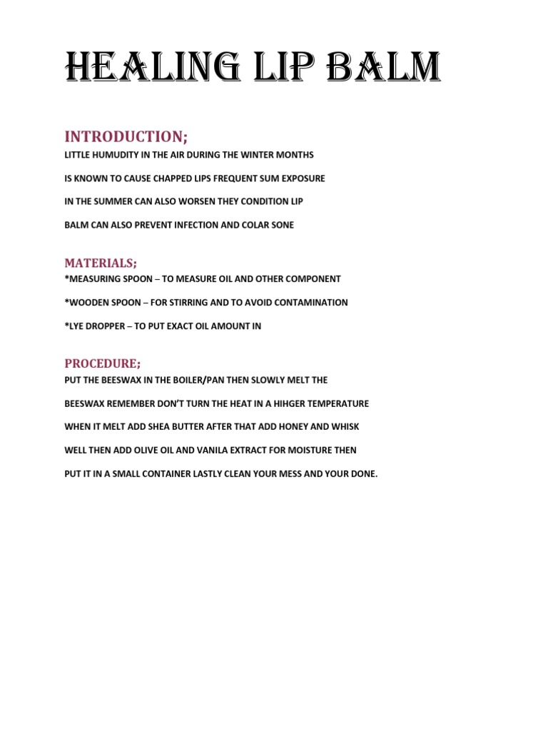 Healing Lip Balm: Introduction | PDF