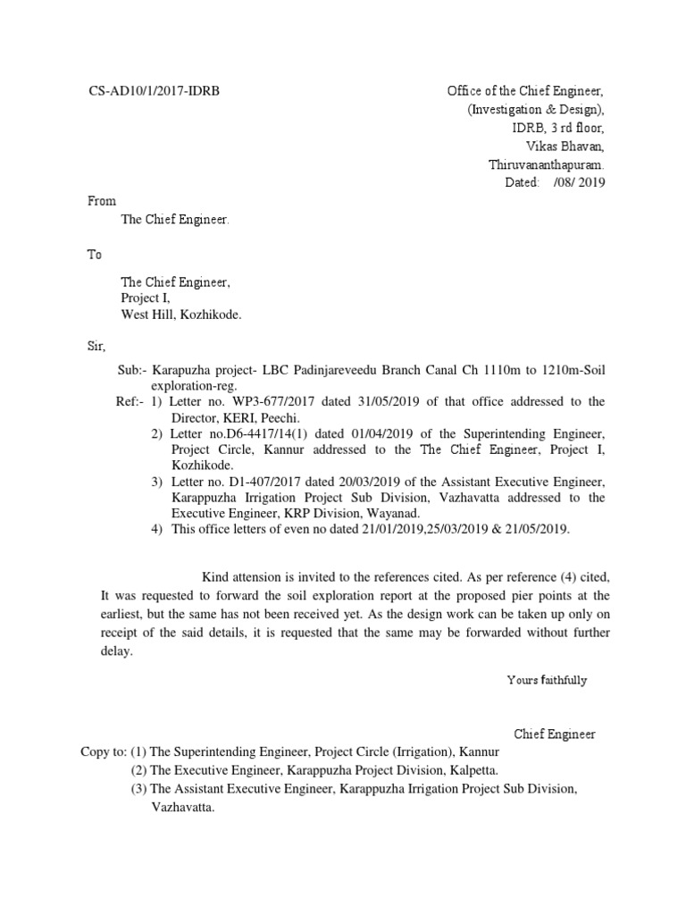 Office of The Chief Engineer,: Yours Faithfully | PDF