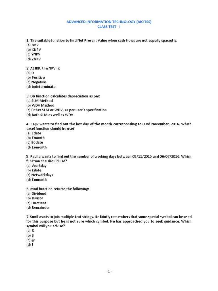 Aitt Class Test I Batch 34 Questions Pdf Function Mathematics