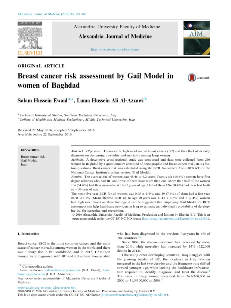 Breast Cancer Risk Assessment by Gail Model in Women of Baghdad PDF ...