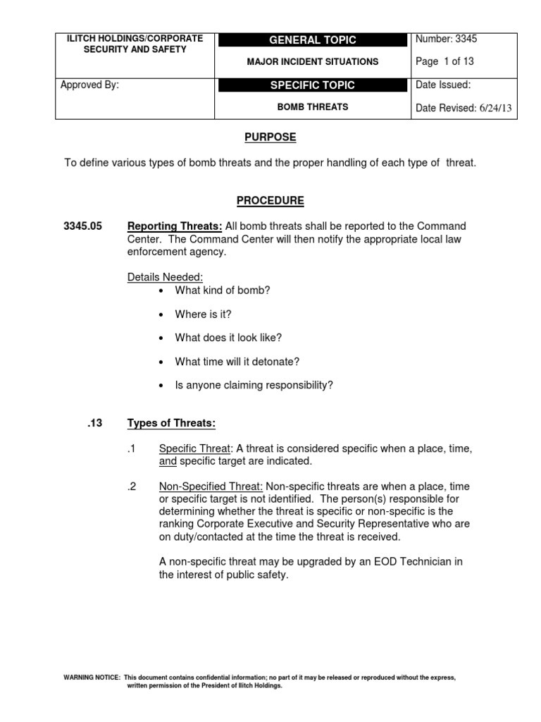 Bomb Threat | PDF | Emergency Evacuation | Bomb Disposal