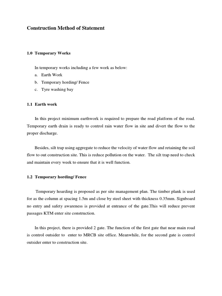 Construction Method of Statement | PDF | Plaster | Concrete