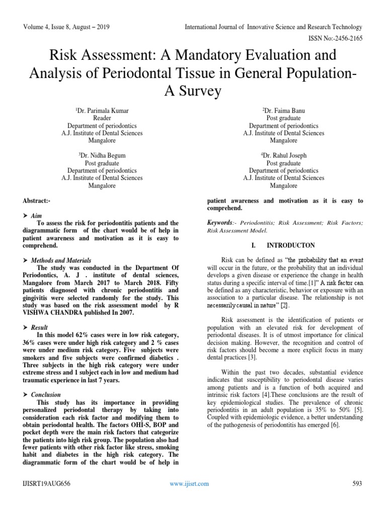 Risk Assessment: A Mandatory Evaluation and Analysis of Periodontal ...
