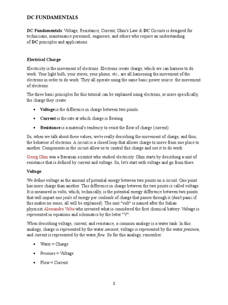 DC Fundamentals: DC Fundamentals: Voltage, Resistance, Current, Ohm's ...