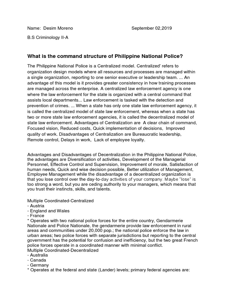 The Command Structure of the Philippine National Police: A Comparison ...