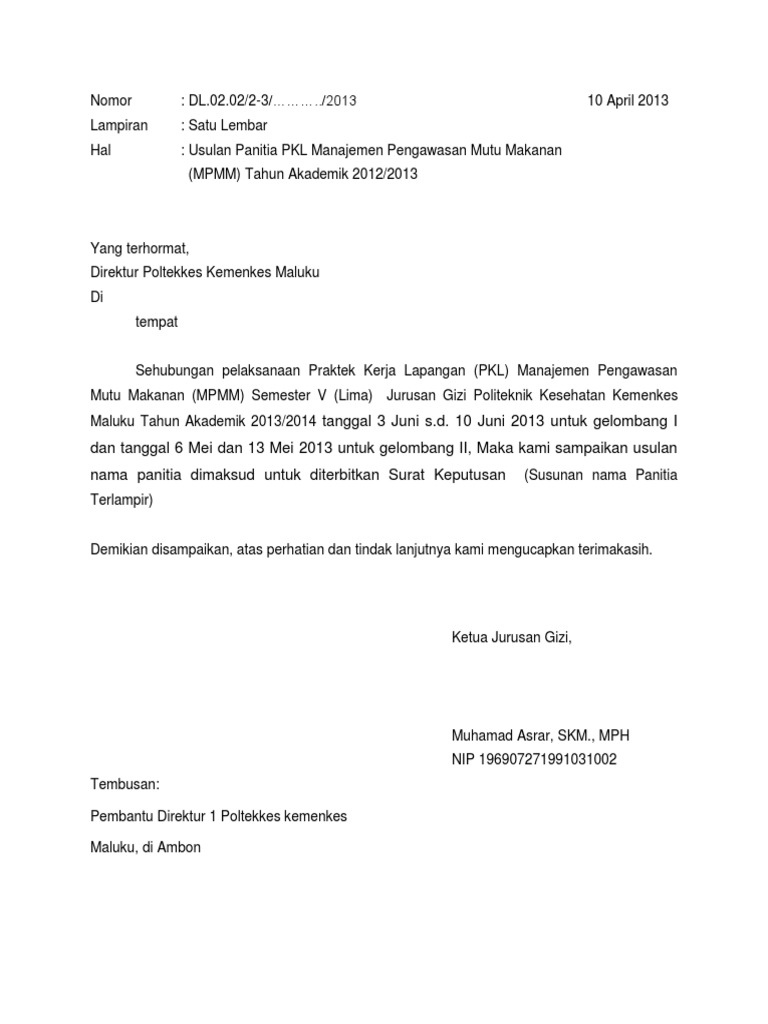 Surat PKL MPMM 2013 | PDF | Kesehatan Holistik | Sains & Matematika
