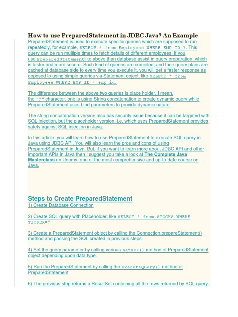 Using PreparedStatement in JDBC Java | PDF | Databases | Software Development