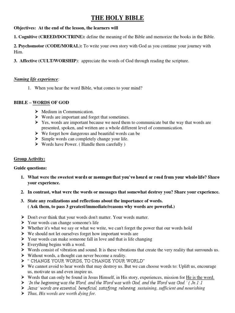 The Holy Bible Outline | PDF | Old Testament | Bible Content