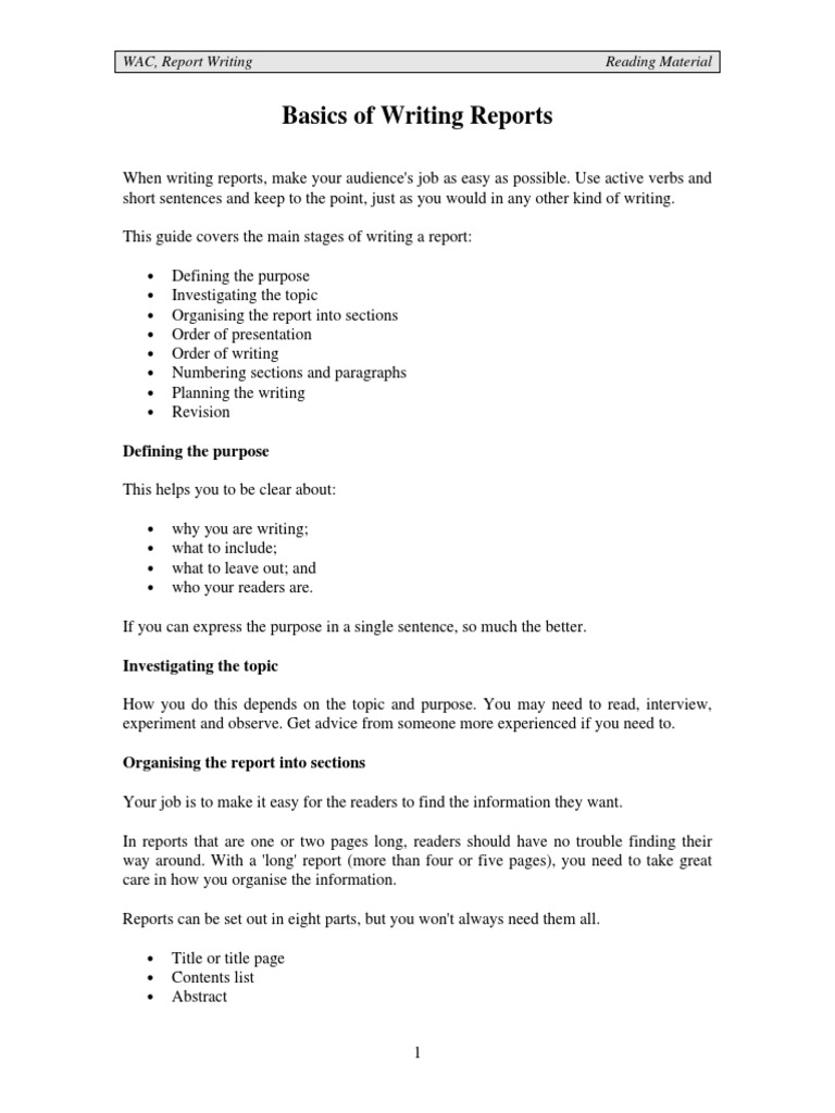 Basics of Writing Reports PDF | PDF | Abstract (Summary) | Communication