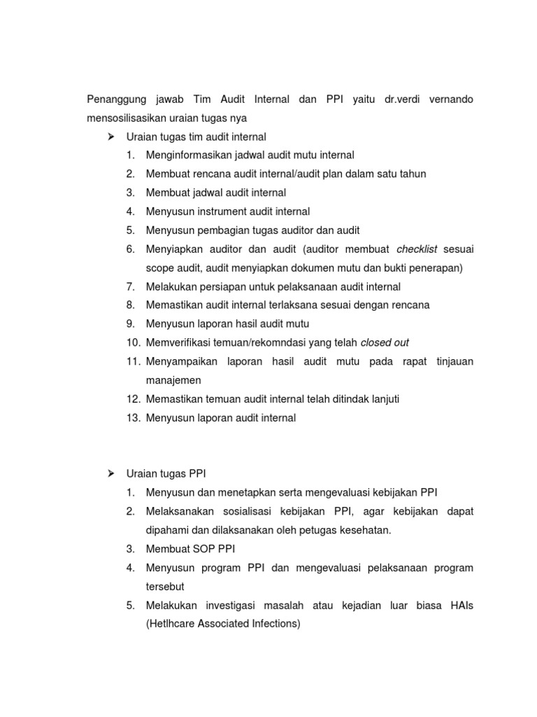 Penanggung Jawab Tim Audit Internal Dan PPI Yaitu DR | PDF
