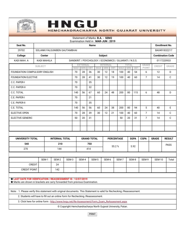 Result-Hemchandracharya North Gujarat University | PDF | Academia ...