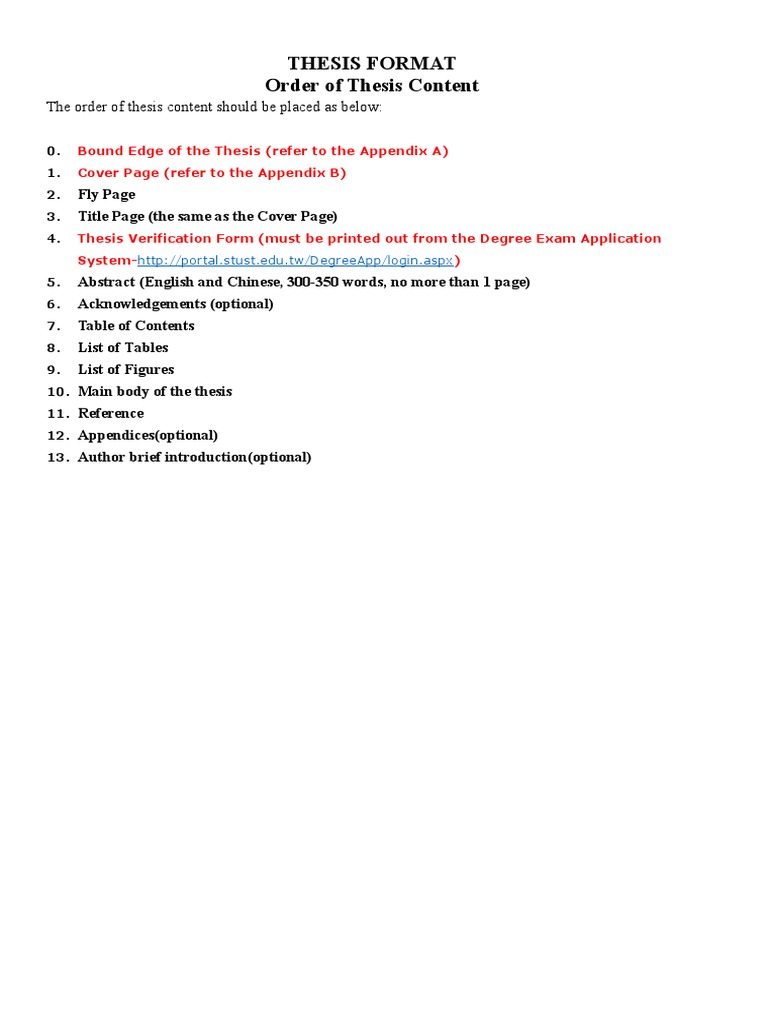Thesis Format Order of Thesis Content | PDF | Thesis | Paragraph