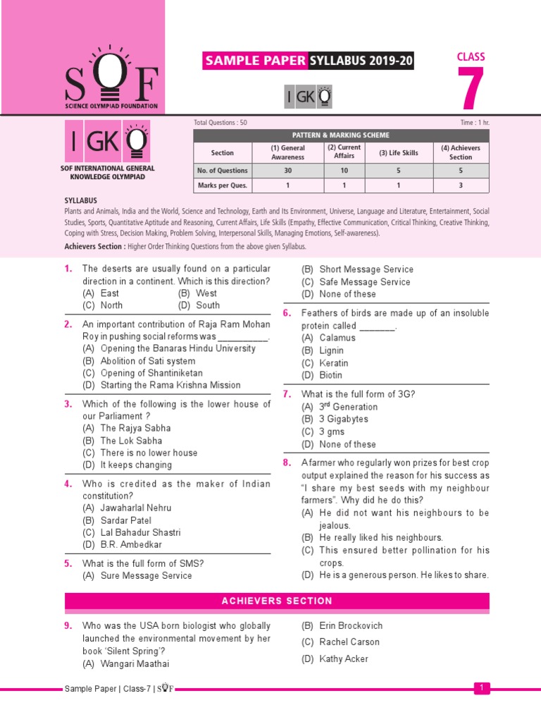 Sample Paper Syllabus 2019-20: Class | PDF
