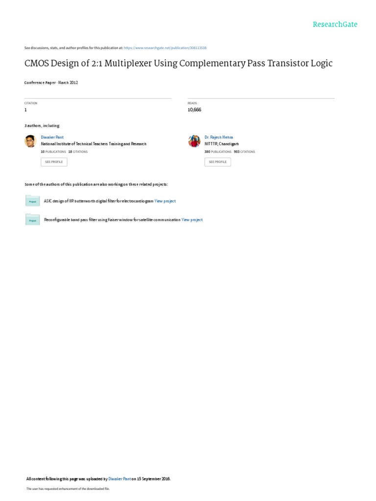 CMOS Design of 2:1 Multiplexer Using Complementary Pass Transistor ...
