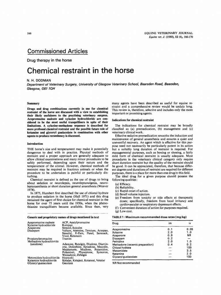 Chemical Restraint in The Horse: Commissioned | PDF | Analgesic | Opioid