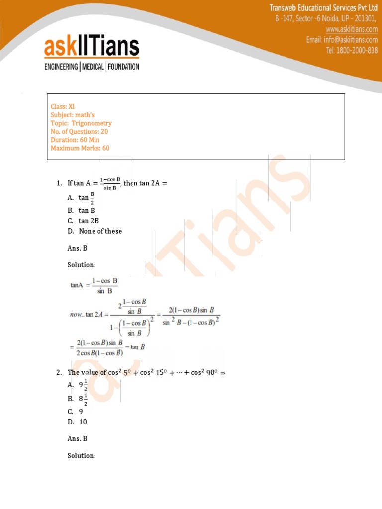 Math Trigonometry Phase 1 Compund Angles and Solution of Triangles ...