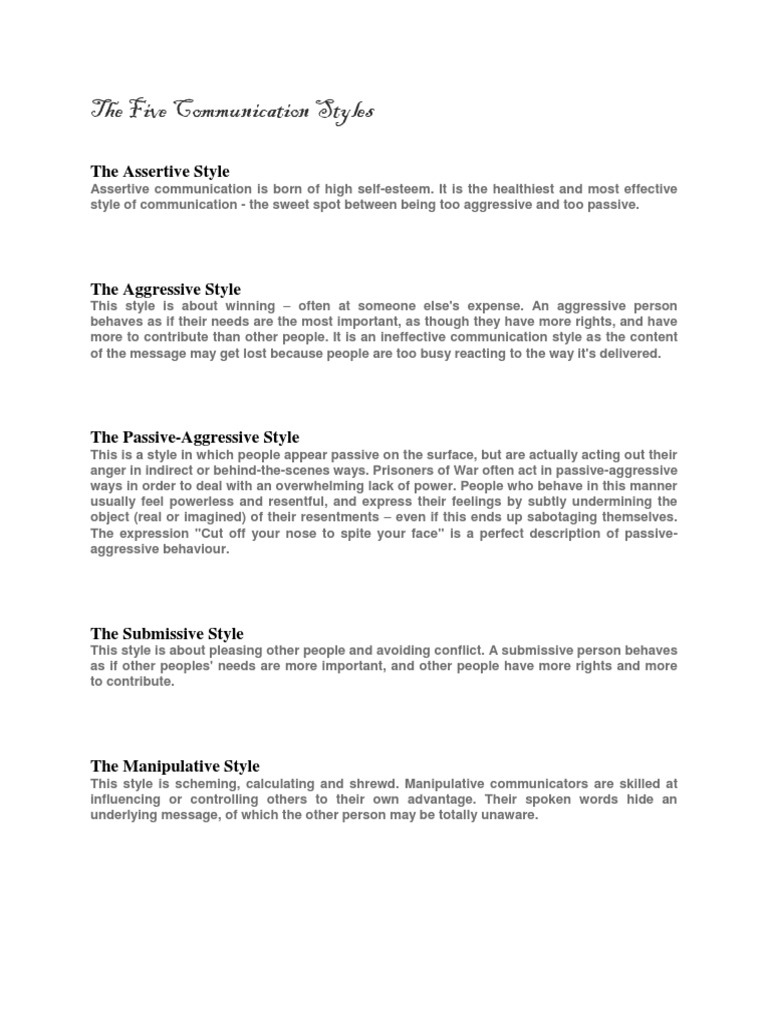 Five Communication Styles Explained | PDF