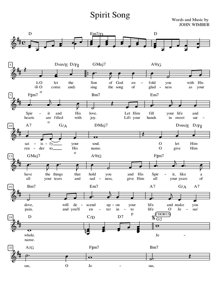 Spirit Song: Words and Music by John Wimber D Em7/D D | PDF