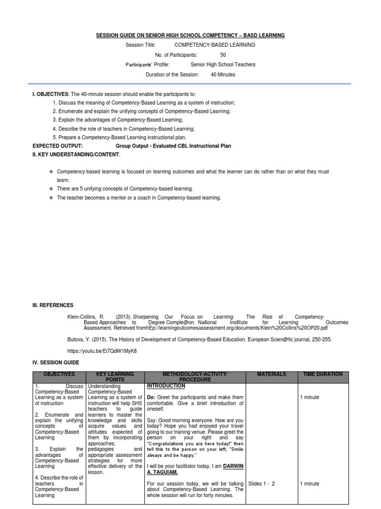 Session Guide On Senior High School Competency | PDF | Learning ...