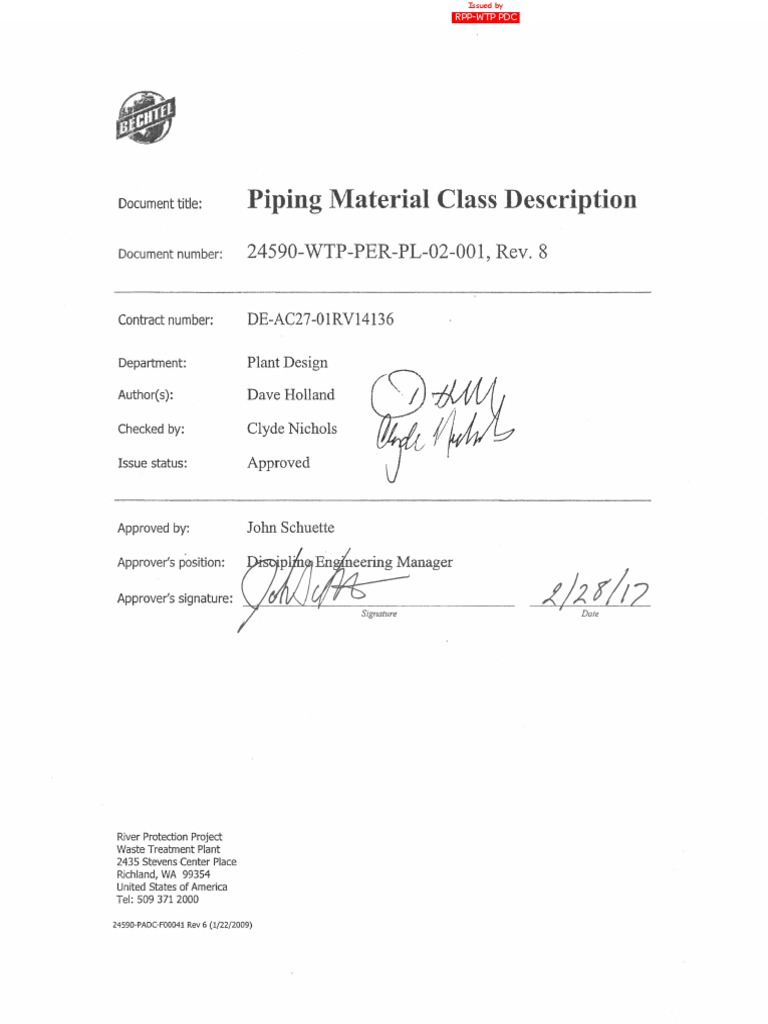 Piping Material Class Description Summary | PDF | Pipe (Fluid ...