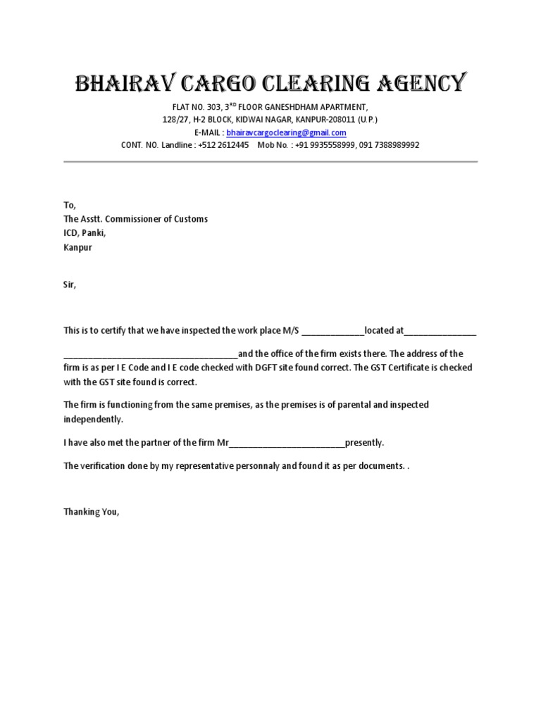 Bhairav Cargo Clearing Agency Certification | PDF | Finance & Money ...