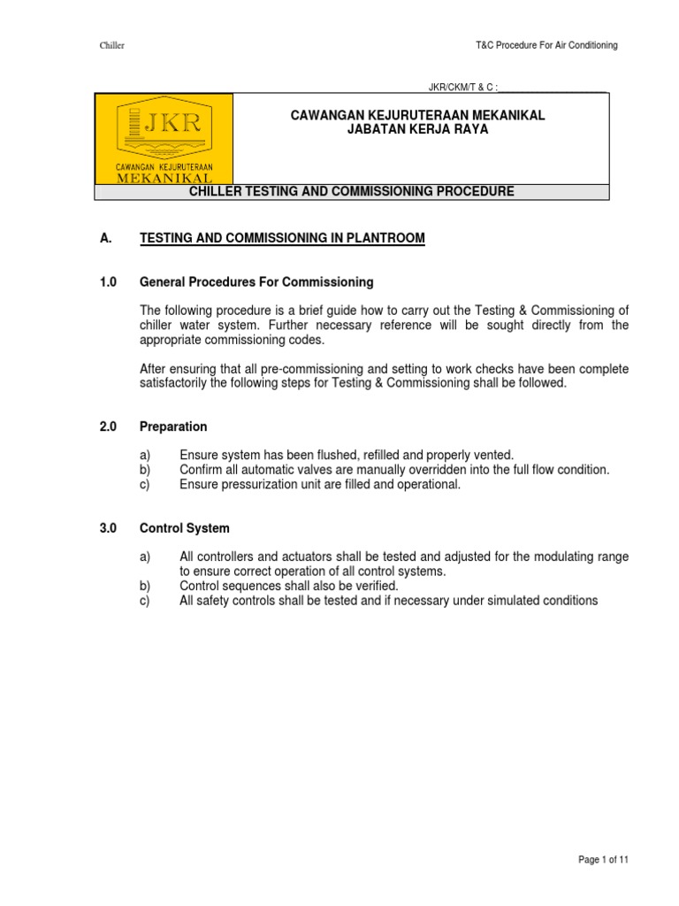 Chiller Testing and Commissioning Guide | PDF | Duct (Flow) | Pipe ...