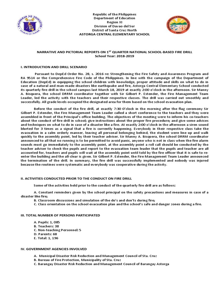 Narrative Report Fire Drill March 2019 | PDF | Emergency Management ...