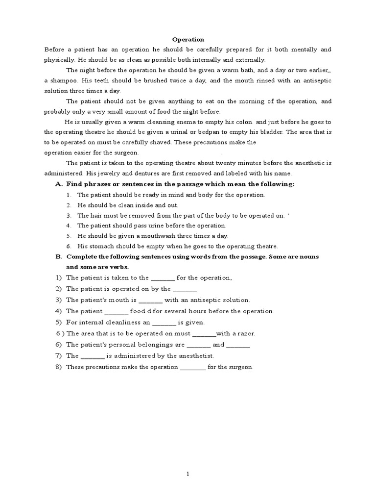 Operation: A. Find Phrases or Sentences in The Passage Which Mean The ...