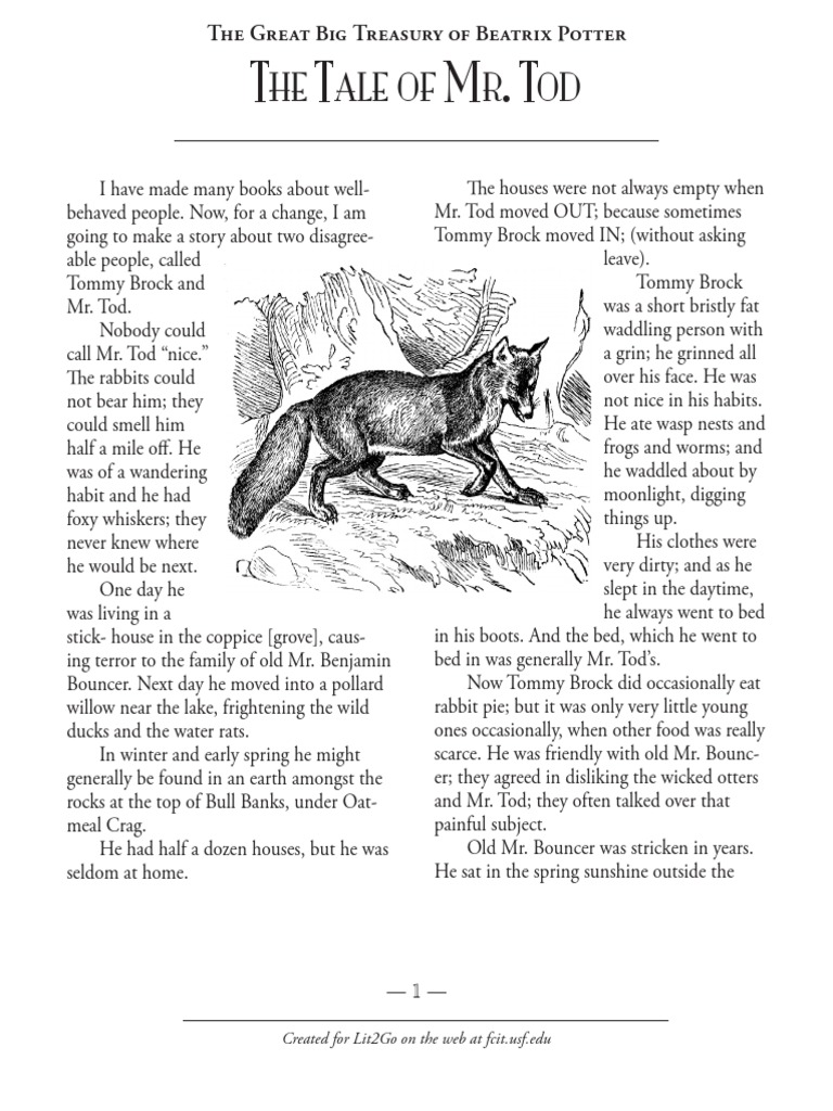 Peter Rabbit and Other Stories 010 The Tale of MR Tod PDF | PDF | The ...