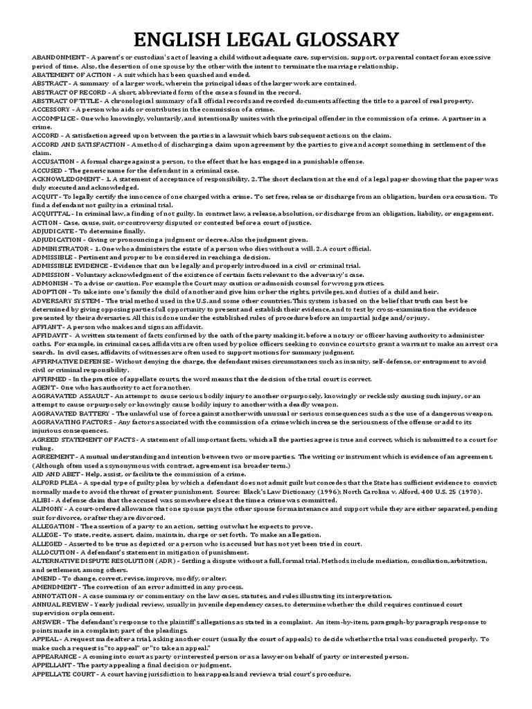 English Legal Glossary | PDF | Lawsuit | Witness