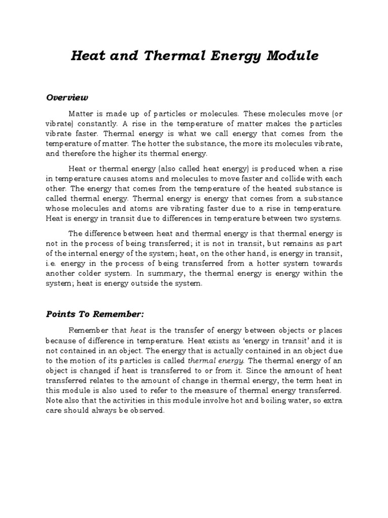 Heat and Thermal Energy Module | PDF | Heat | Fahrenheit