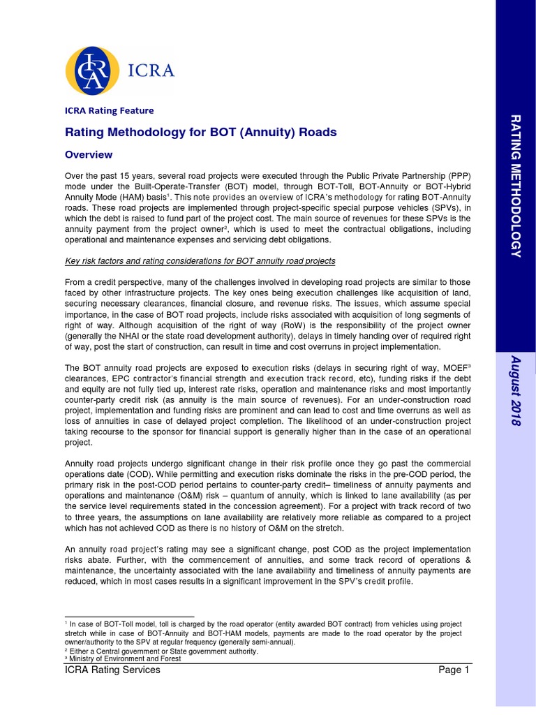 BOT (Annuity) Roads, Rating Methodology, Aug 2018 | PDF | Debt ...