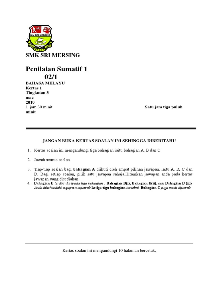 Soalan Sumatif 1 BM F3 | PDF