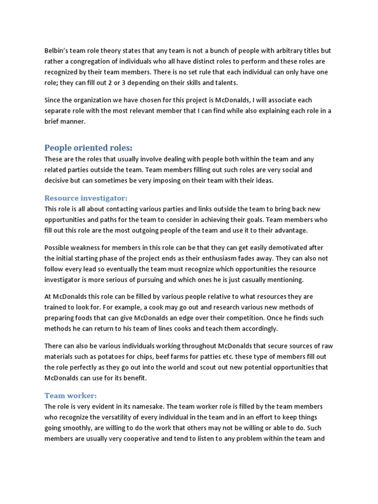 People Oriented Roles:: Resource Investigator | PDF | Thought | Goal