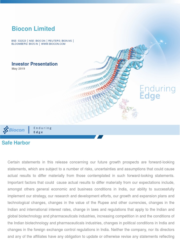 Biocon IR PPT May 2019 | PDF | Drugs | Pharmacology