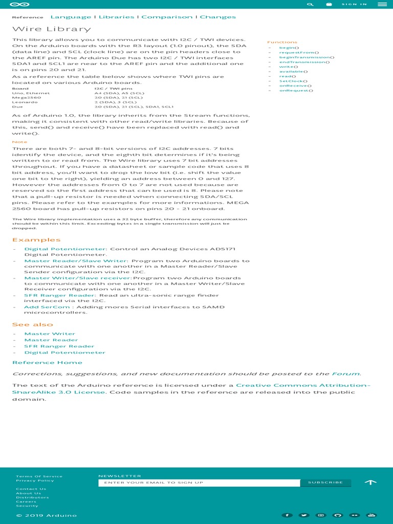 Wire Library | PDF | Arduino | Internet Protocols