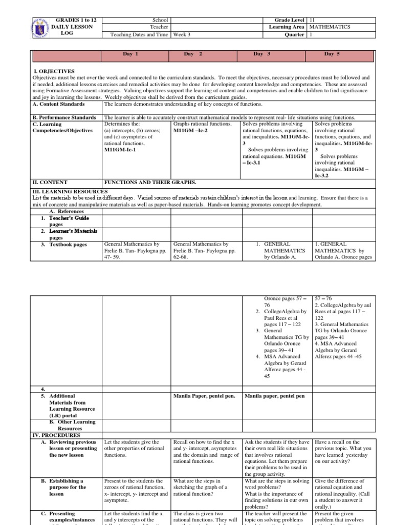 DLL Gen Math Week 3 | PDF | Asymptote | Fraction (Mathematics)