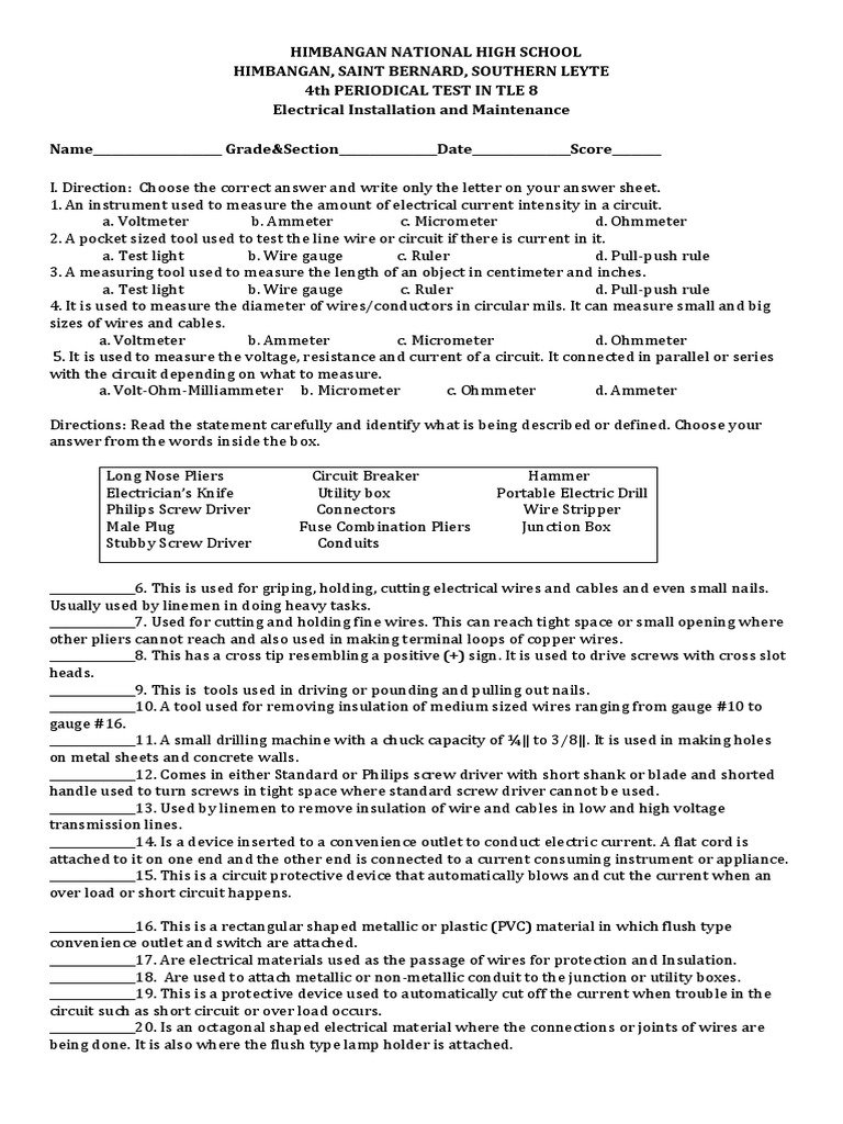 Periodical Test-Electrical | PDF | Insulator (Electricity) | Wire