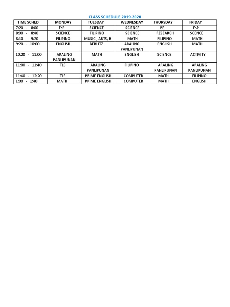 2019-2020 Class Schedule Overview | PDF | Foreign Language Studies