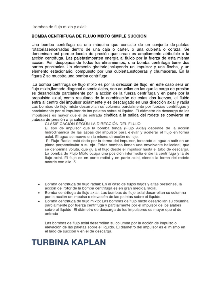 Bombas de Flujo Radial, Axial y Mixto | PDF | Turbina | Bomba