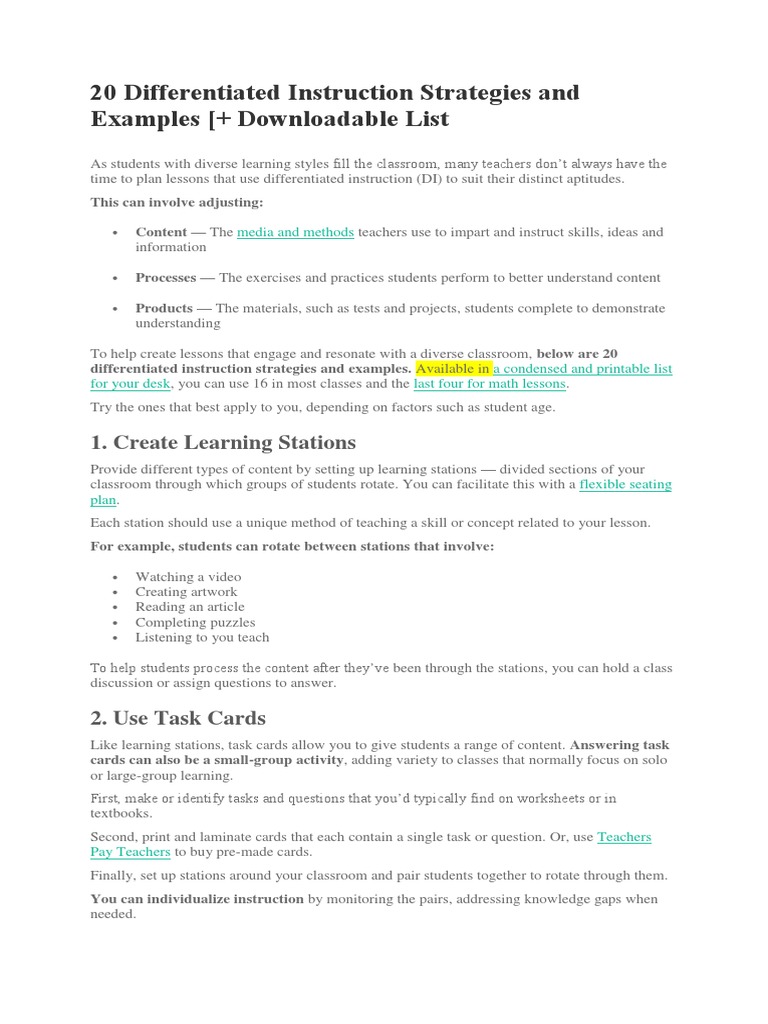 20 Differentiated Instruction Strategies and Examples | PDF ...