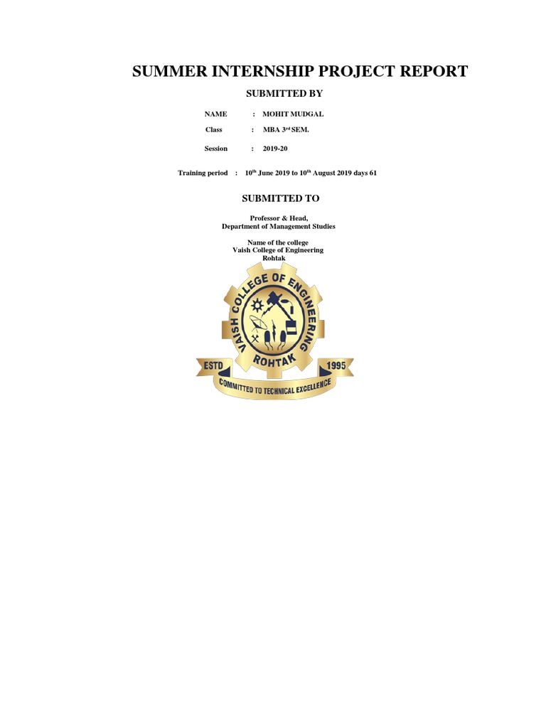 Summer Internship Project Report: Submitted by | PDF